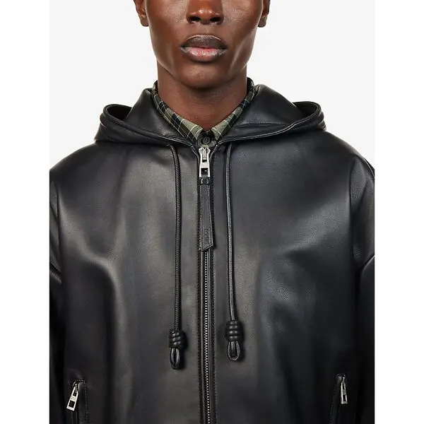 Loewe Hooded Leather Jacket With Ribbed Trim