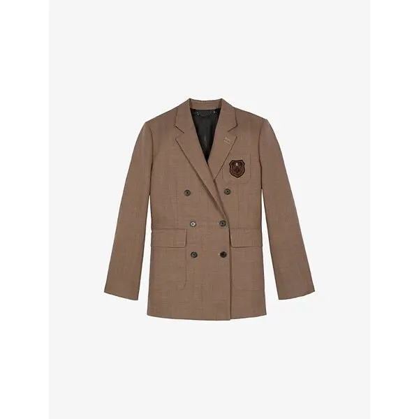 The Kooples Logo-patch Double-breasted Wool Blazer