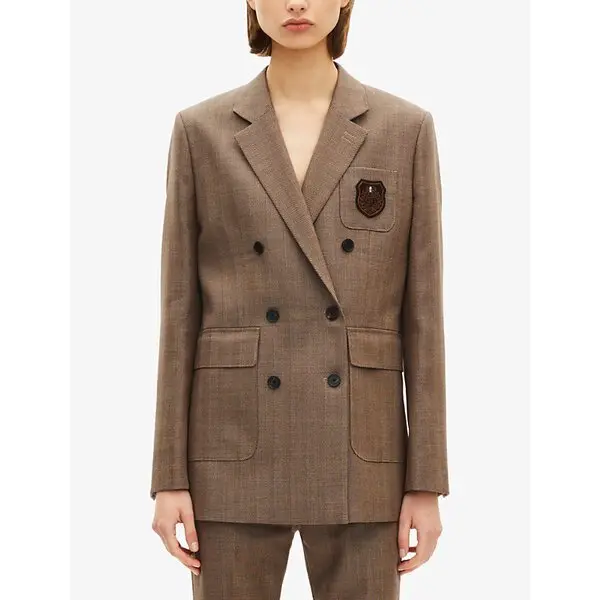 The Kooples Logo-patch Double-breasted Wool Blazer