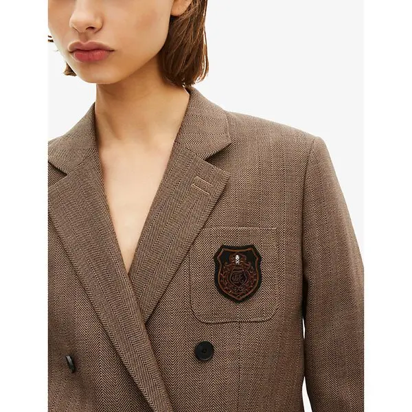 The Kooples Logo-patch Double-breasted Wool Blazer