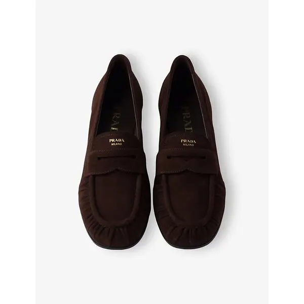 Prada Brand-foiled Suede Loafers