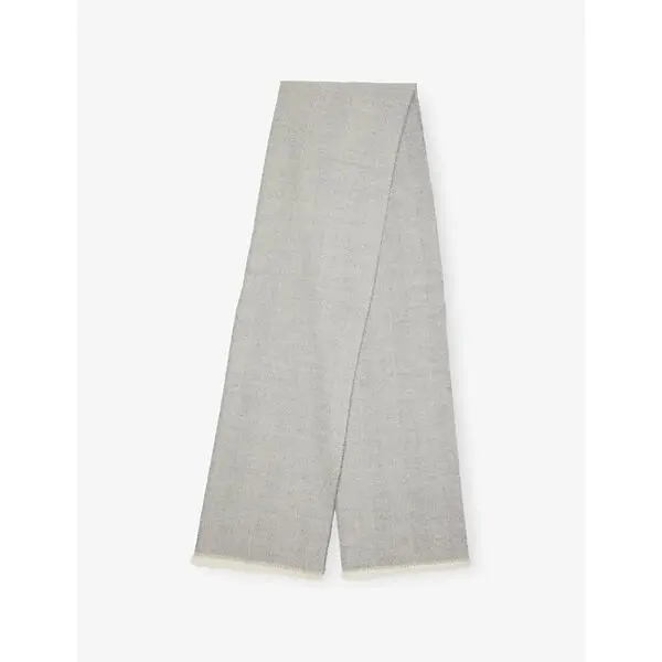 Corneliani Herringbone Frayed Wool Scarf - Grey Melange Steel