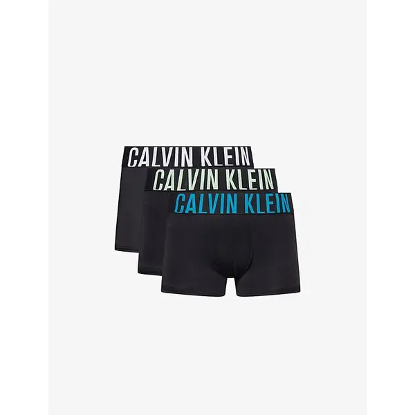 Calvin Klein Intense Power Branded Pack Of Three Stretch-woven Trunks - Wht,teal,forest