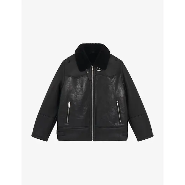 The Kooples Collared Zip-up Leather Jacket
