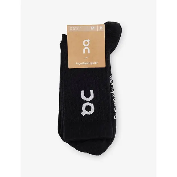 On Ribbed Stretch-cotton Blend Socks Pack Of Three - Black