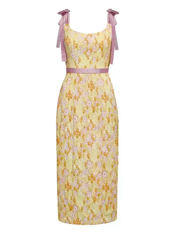 MARKARIAN Acacia Belted Brocade Corset Dress - Yellow
