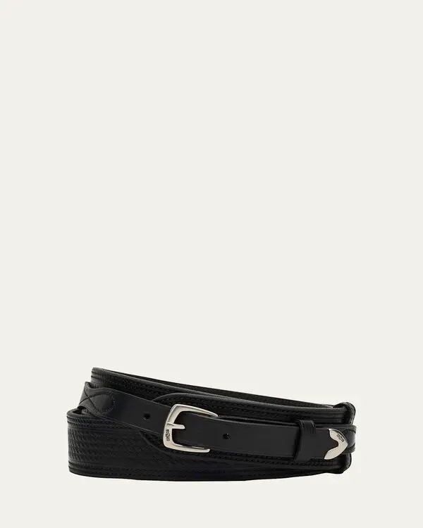 Ralph Lauren Topstitched Western Leather Belt - Black