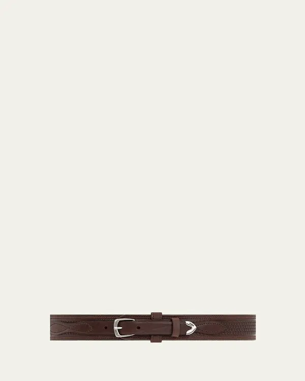 Ralph Lauren Topstitched Western Leather Belt - Luggage Br