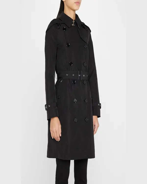 Burberry Kensington Double-breasted Trench Coat With Detachable Hood - Black