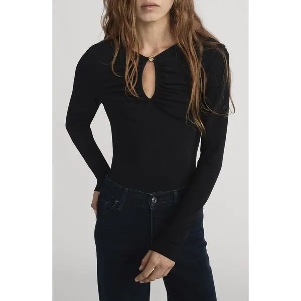 FRAME The Keyhole Long Sleeve Top - Black