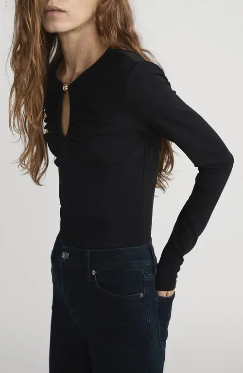 FRAME The Keyhole Long Sleeve Top - Black