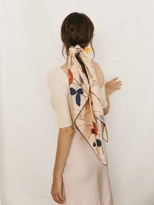 LOST PATTERN Camellia" Large Silk Square Scarf
