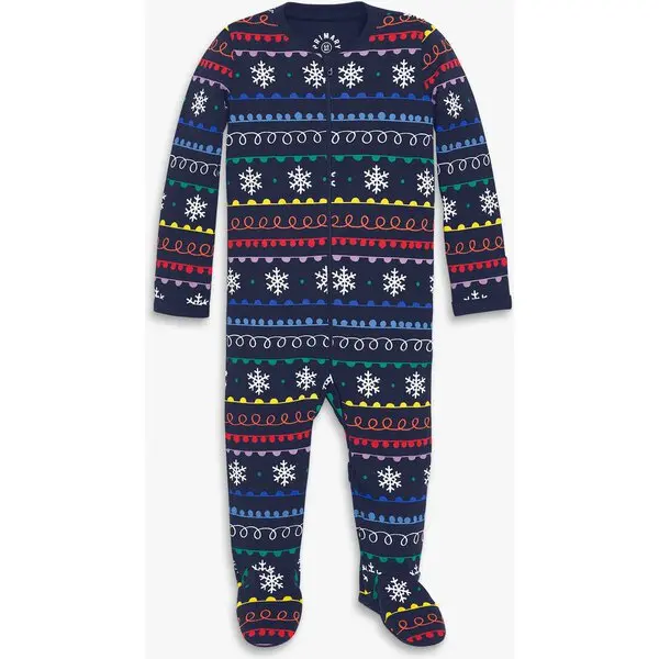 PRIMARY Printed Organic Cotton Zip Footie - Navy Snowflake Fairisle