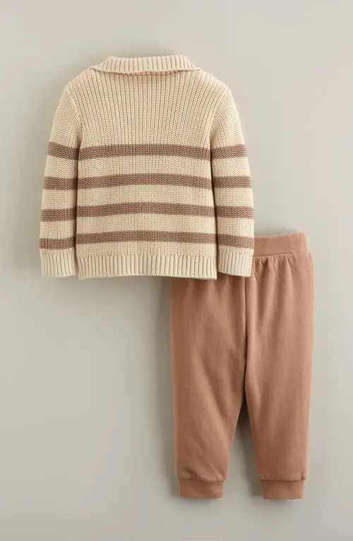 Nordstrom Stripe Quarter Zip Sweater & Joggers Set - Brown Affogato - Beige Swan