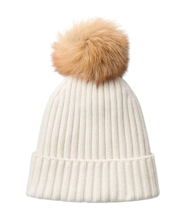 Lafayette 148 New York Cashmere Beanie With Fox Fur Pom - Cloud