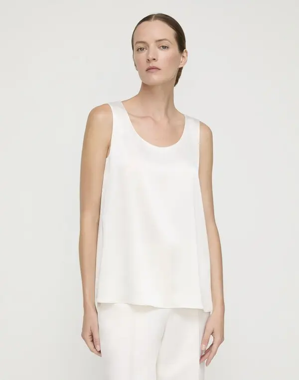 Lafayette 148 New York Satin Sleeveless Scoop Neck Blouse - Cloud