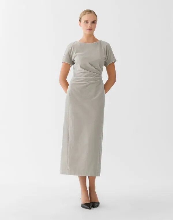Lafayette 148 New York Cotton Velvet Fitted Midi Sheath Dress - Silver