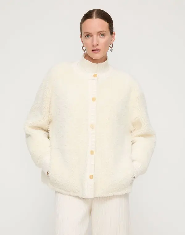 Lafayette 148 New York Reversible Shearling Suede Cardigan Jacket