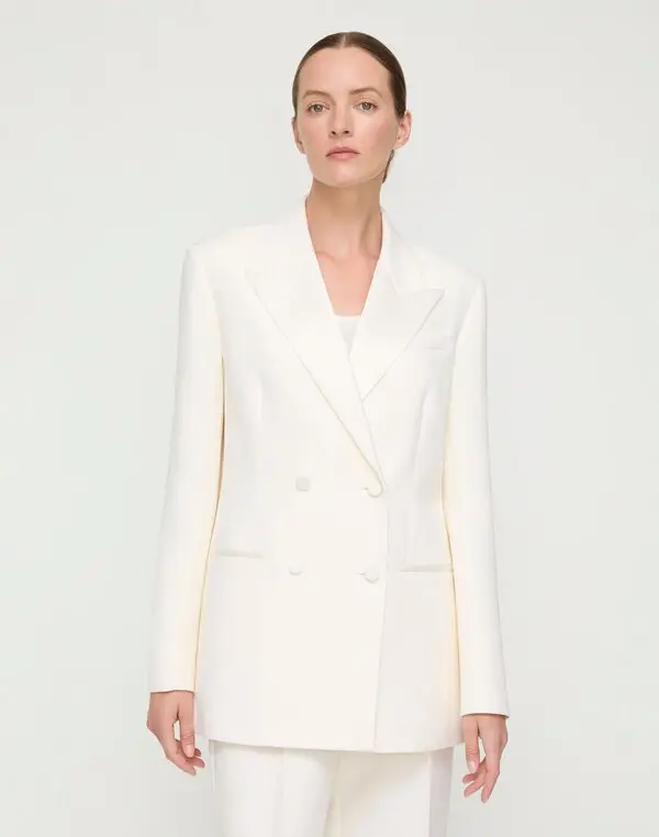 Lafayette 148 New York Wool-silk Crepe Double-breasted Tuxedo Jacket