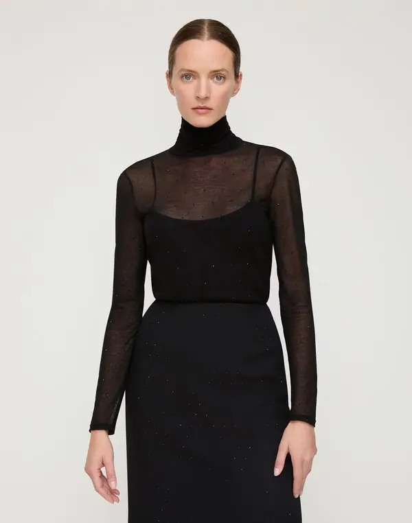 Lafayette 148 New York Sheer Cotton Turtleneck With Swarovski Crystals