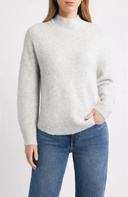 Caslon Shirttail Mock Neck Sweater - Grey Light Heather
