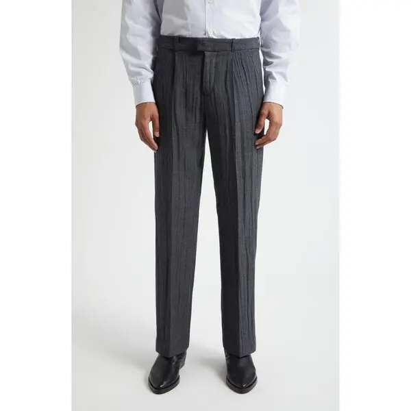 Our Legacy Slack Plissé Virgin Wool Blend Bootcut Trousers - Stone Grey Plisse Wool