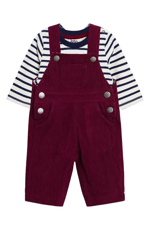 JOJO MAMAN BEBE Stripe Long Sleeve T-shirt And Corduroy Overalls Set - Burgundy