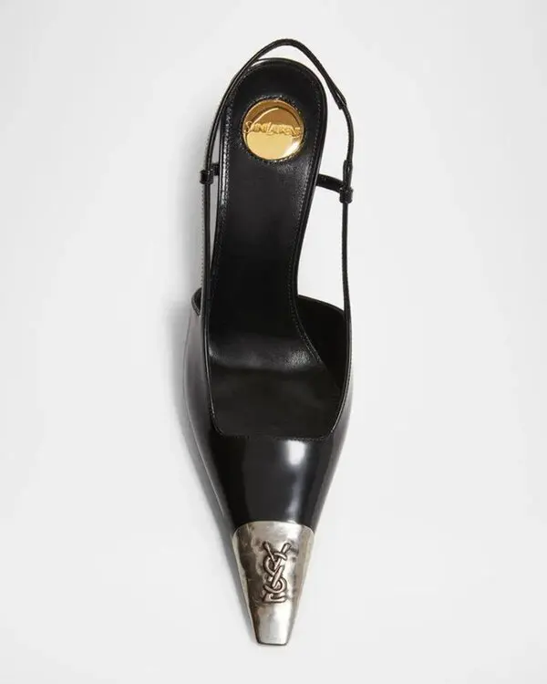Saint Laurent 90mm Jeanne Leather Slingback Pumps