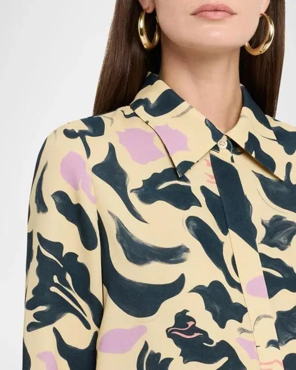 Amir Taghi Cullen Abstract Floral Silk Button-down Top - Mist Dark