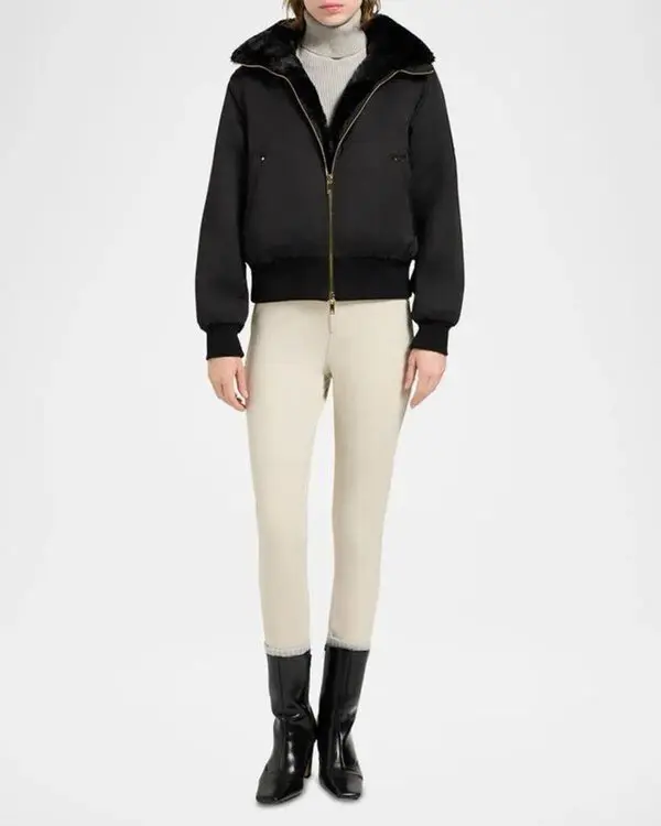 Moose Knuckles Debbie Satin Bomber Jacket - Black