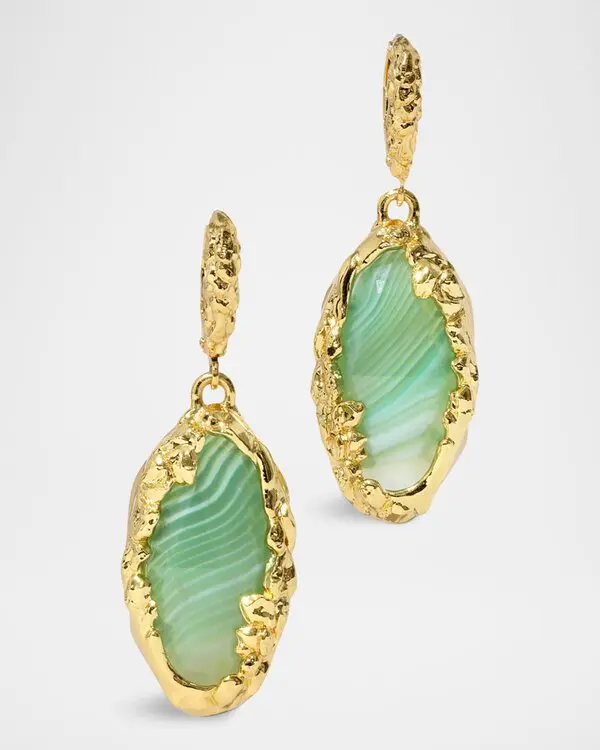 Alexis Bittar Brut Gold Green Agate Leverback Earrings - Yellow