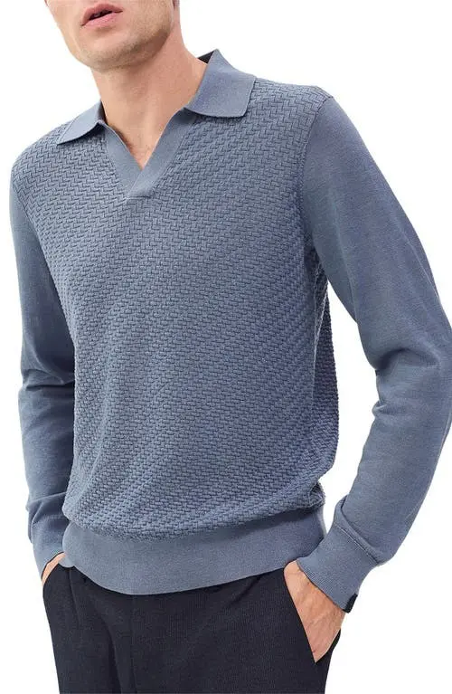 Rag & Bone Charles Wool Johnny Collar Polo Sweater - Blue