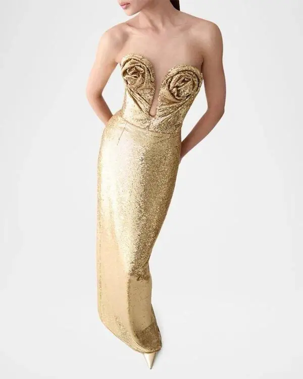 Carolina Herrera Strapless Rose Sequined Gown