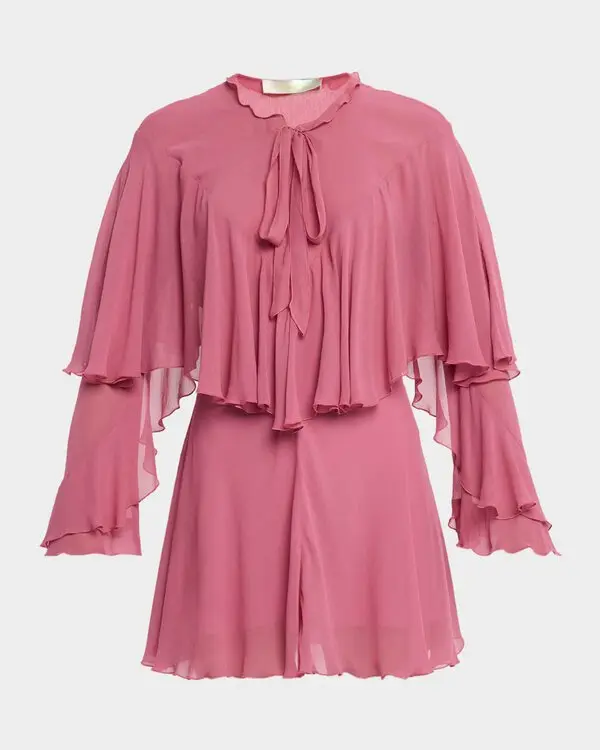 LoveShackFancy Liraine Ruffle Cape Mini Dress