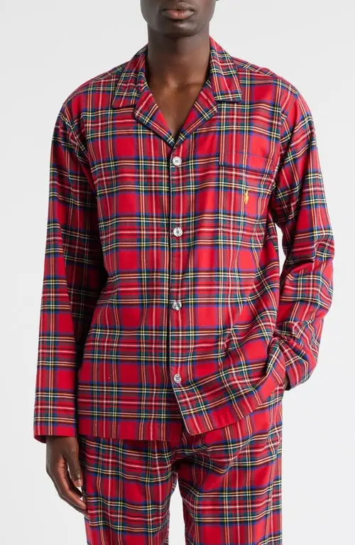 Polo Ralph Lauren Yarn Dyed Plaid Flannel Pajama Shirt - Red Stripe/gold Plaid