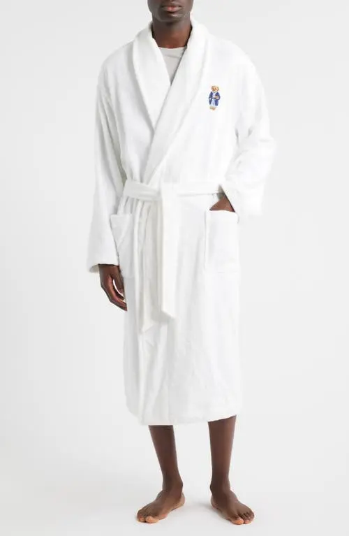 Ralph Lauren Bear Embroidered Terry Cloth Robe - White