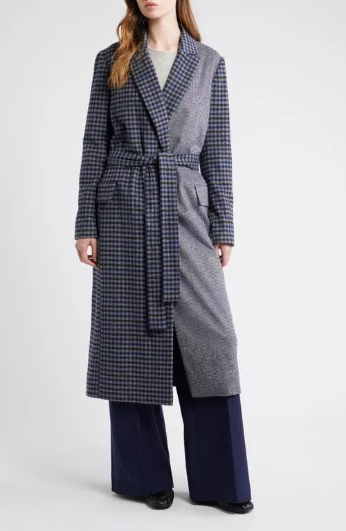 Dra Maggie Blockcheck Wool Blend Wrap Coat