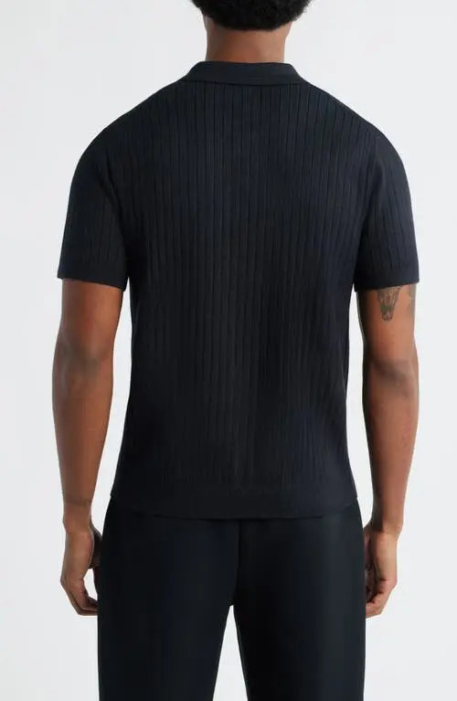 OPEN EDIT Rib Polo Sweater - Black Caviar