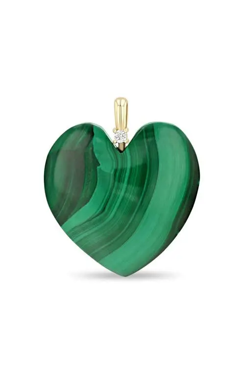Zoe Chicco Malachite Heart Diamond Charm - 14k Yellow Gold/green