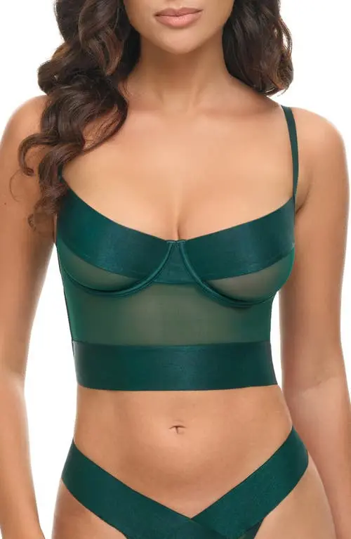 OH LA LA CHERI Gia Strappy Mesh Underwire Corset & Thong Set - Rain Forest