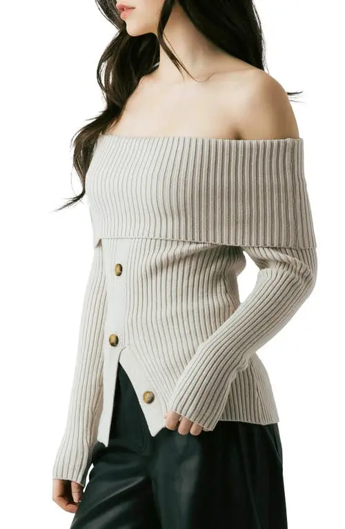 Blanknyc Off-the-shoulder Ribbed Button Sweater