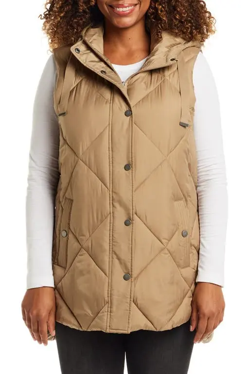 Gallery Water-resistant Quilted Hooded Vest - Khaki