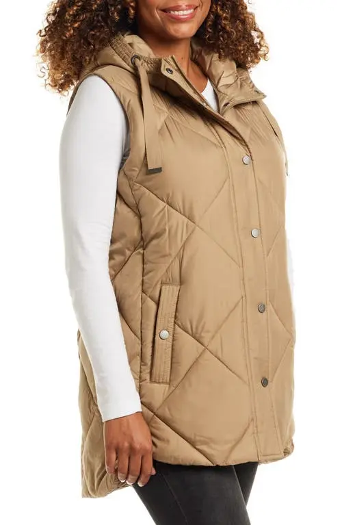 Gallery Water-resistant Quilted Hooded Vest - Khaki