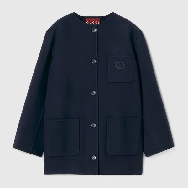 Gucci Wool Blend Coat With Interlocking G Embroidery