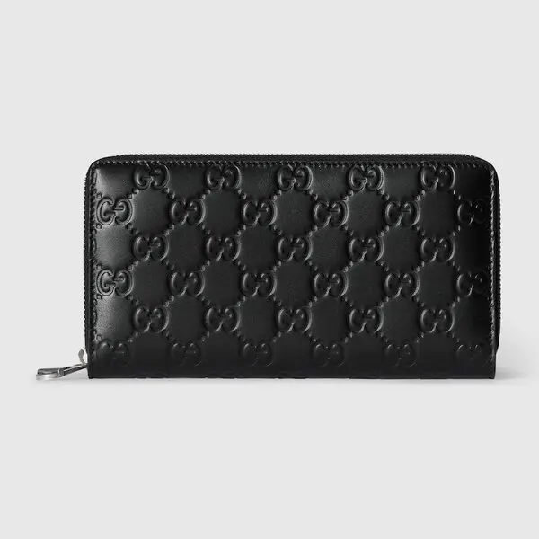 Gucci Gg Emblem Zip Around Wallet - Black