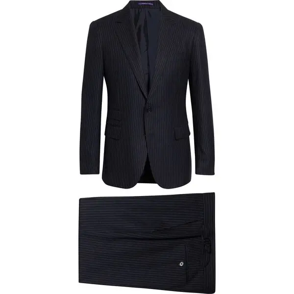 Ralph Lauren Gregory Hand Tailored Pinstripe Wool Serge Suit - Navy/cream