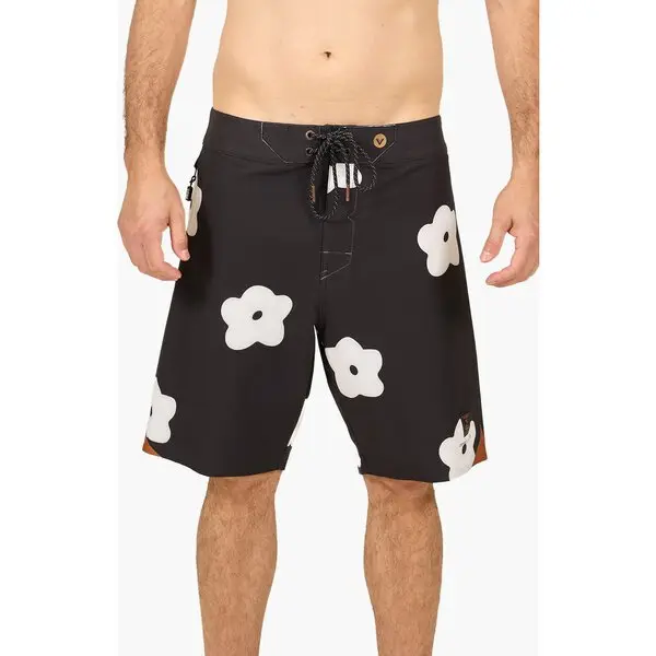 VAST Floral Stretch Board Shorts - Black