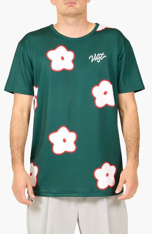 VAST Floral Print Performance T-shirt - Dark Green