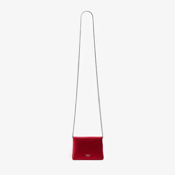 JIMMY CHOO Soft Card Holder With Chain Ruby Red Satin Cardholder With Crystal Bow - Ruby Red/silver