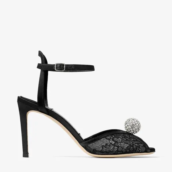 JIMMY CHOO Sacora 85 Lace Sandals With Crystal-embellished Sphere - Black